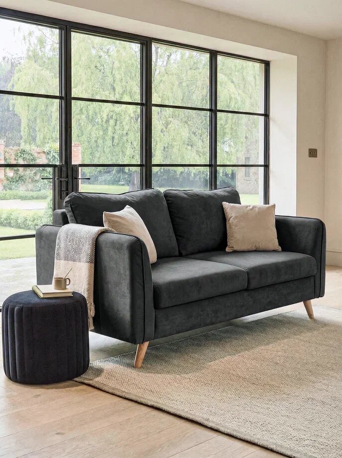 Диван-кровать Брендосс 6134 диван раскладной цвет графит, износостойкий велюр, 2 места, механизм Юниор