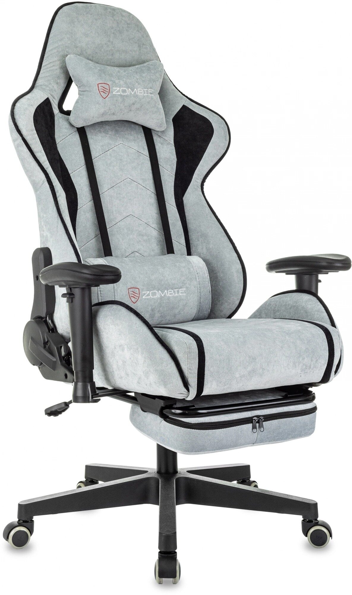 Кресло игровое Zombie Drift/F серо-голубой/черный, крестов. пластик, подст. для ног