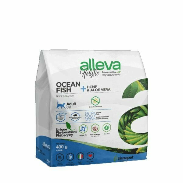 Диуса Пет Корм Alleva Holistic д/взрослых кошек с океанической рыбой, коноплей и алое вера 400г