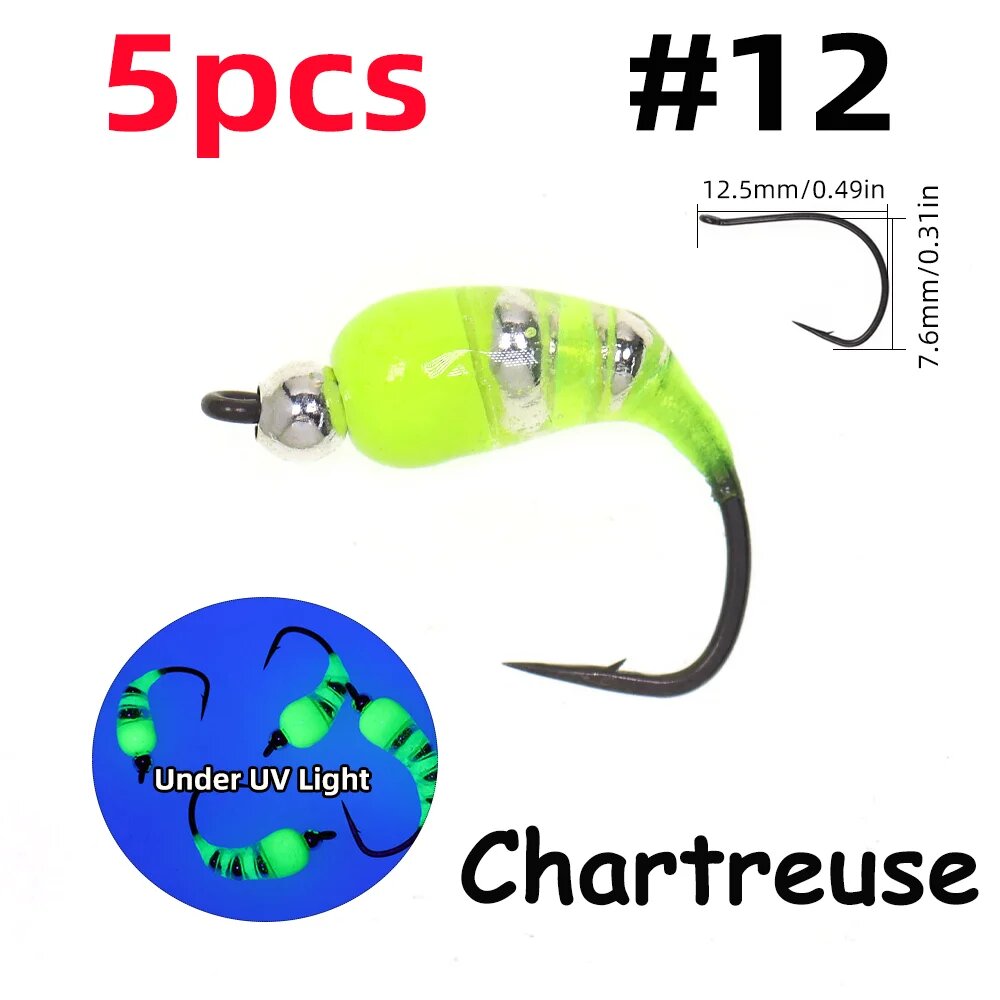 Мушки для рыбалки 5шт, Chartreuse, #12