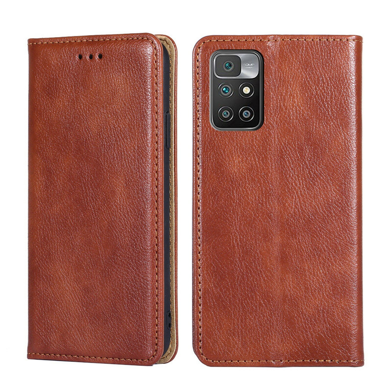 Чехол-книжка MyPads для Xiaomi Redmi 10 4G / Redmi 10 2022 / Redmi 10 Prime 2022 коричневый из искусственной кожи