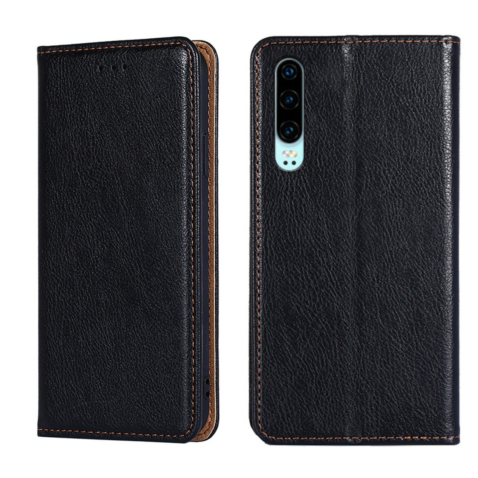 Чехол-книжка MyPads для Huawei P30 черного цвета из PU-кожи с защитой от ударов и царапин