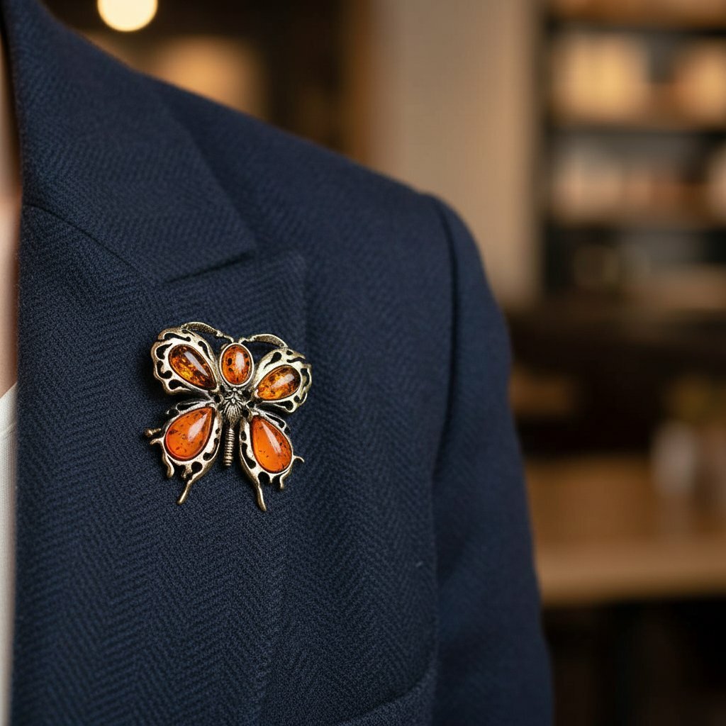 Брошь, янтарь