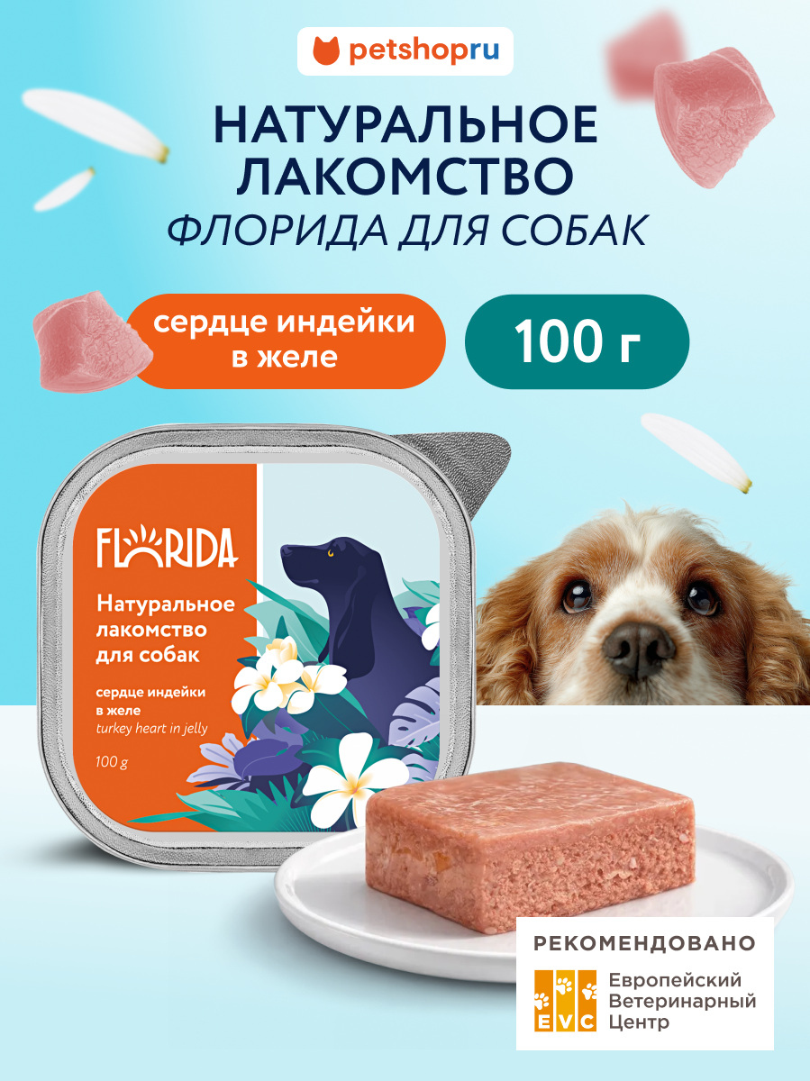 FLORIDA Сердце индейки в желе для собак, 100 г