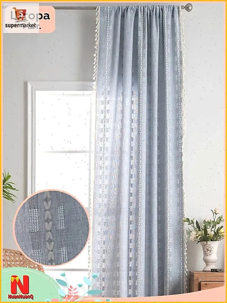 NuanNuanQ Штора 132х305 см, крепление Кулиска, синий, для гостиной, полиэстер