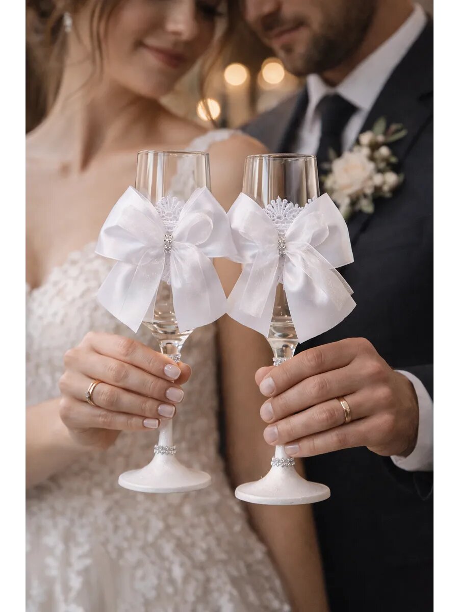 Свадебные бокалы для молодоженов, фужеры жениха и невесты для шампанского новобрачных 2 шт.