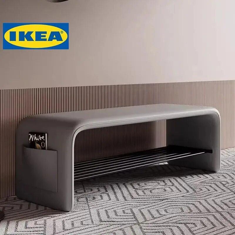 IKEA Банкетка для прихожей из искусственной кожи 80х35х42 см серого цвета