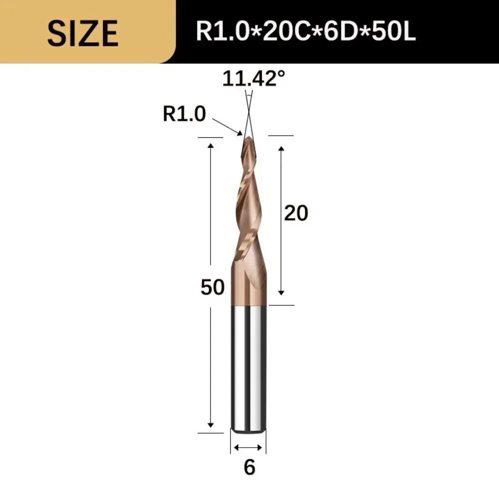 Фреза торцевая R1.0x20C, 6D, 50L, 11.42°