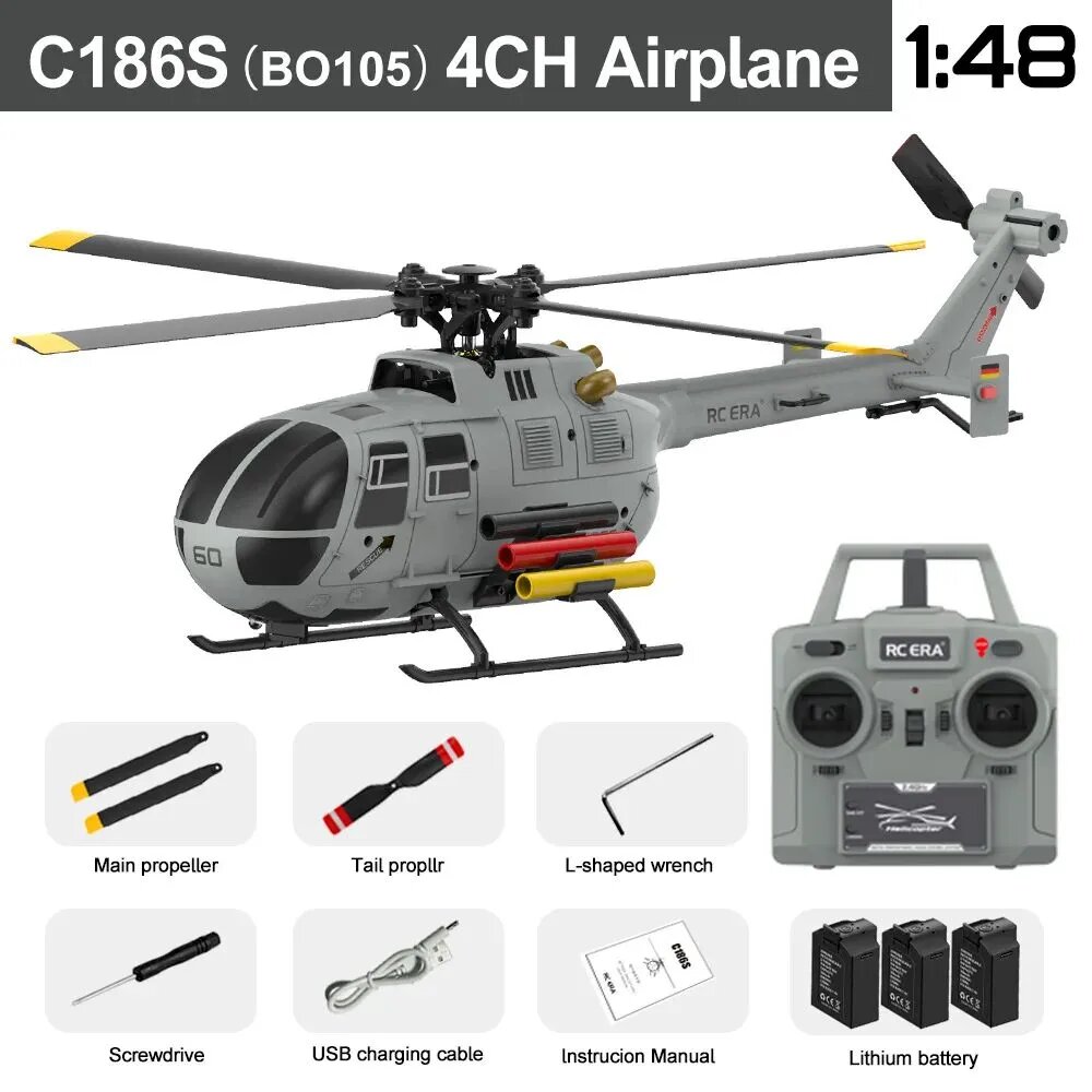 RC ERA C186S BO105 Бесщеточный 4-канальный вертолет с 6-осевым гироскопом для позиционирования оптического потока