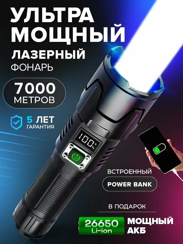 Фонарь PM30-TG, ультрамощный, ручной, светодиодный, аккумуляторный, черный