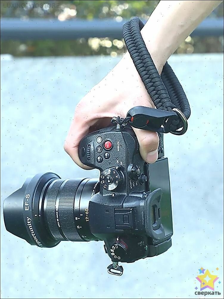 Ремень из паракорда кистевой для камеры. Черный.