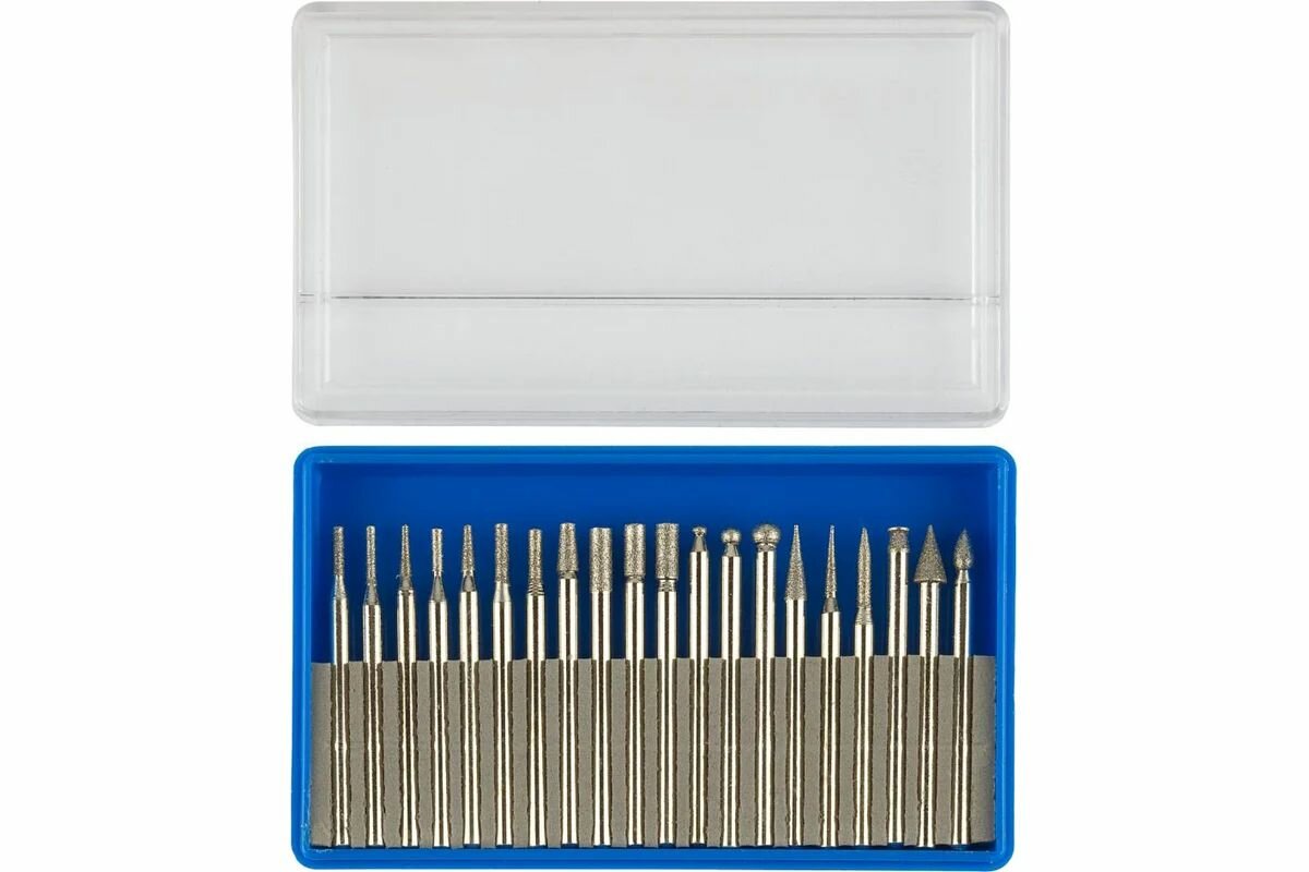 Набор мини-насадок ЗУБР Профессионал, алмазные, для гравера, хвостовик диаметр 3 мм, Р 150-180, 20 шт