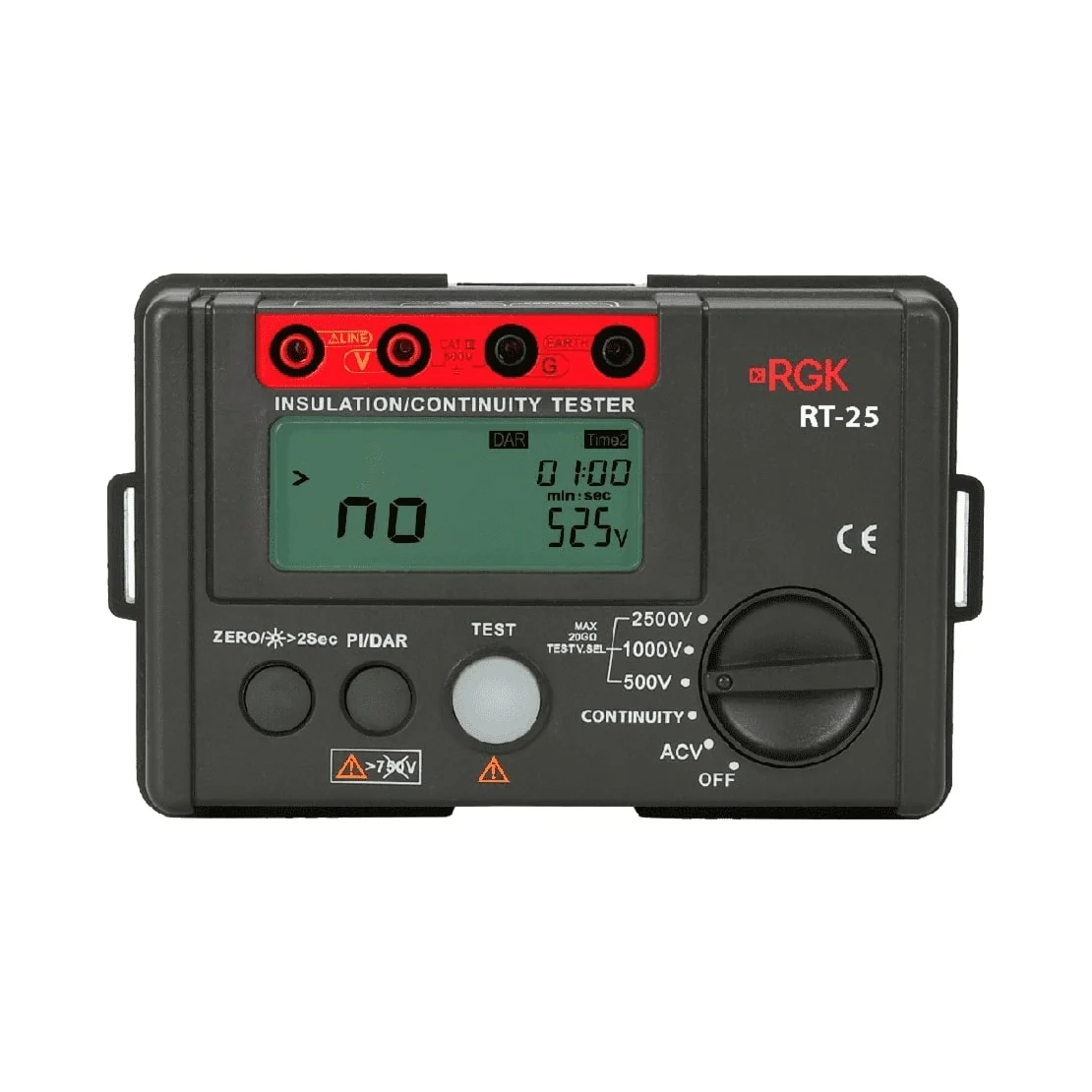 Цифровой мегаомметр RGK RT-25 776523, 5 ГОм, прозвонка цепи, режим постоянного замера, автоотключение, черный