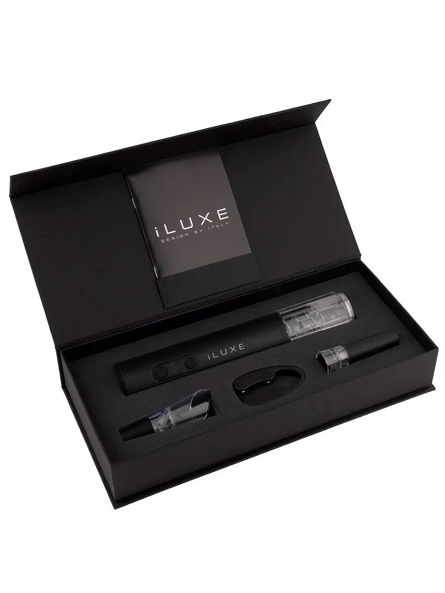 Подарочный набор для вина с электроштопором iLUXE Prestige, черный (Jet Black)