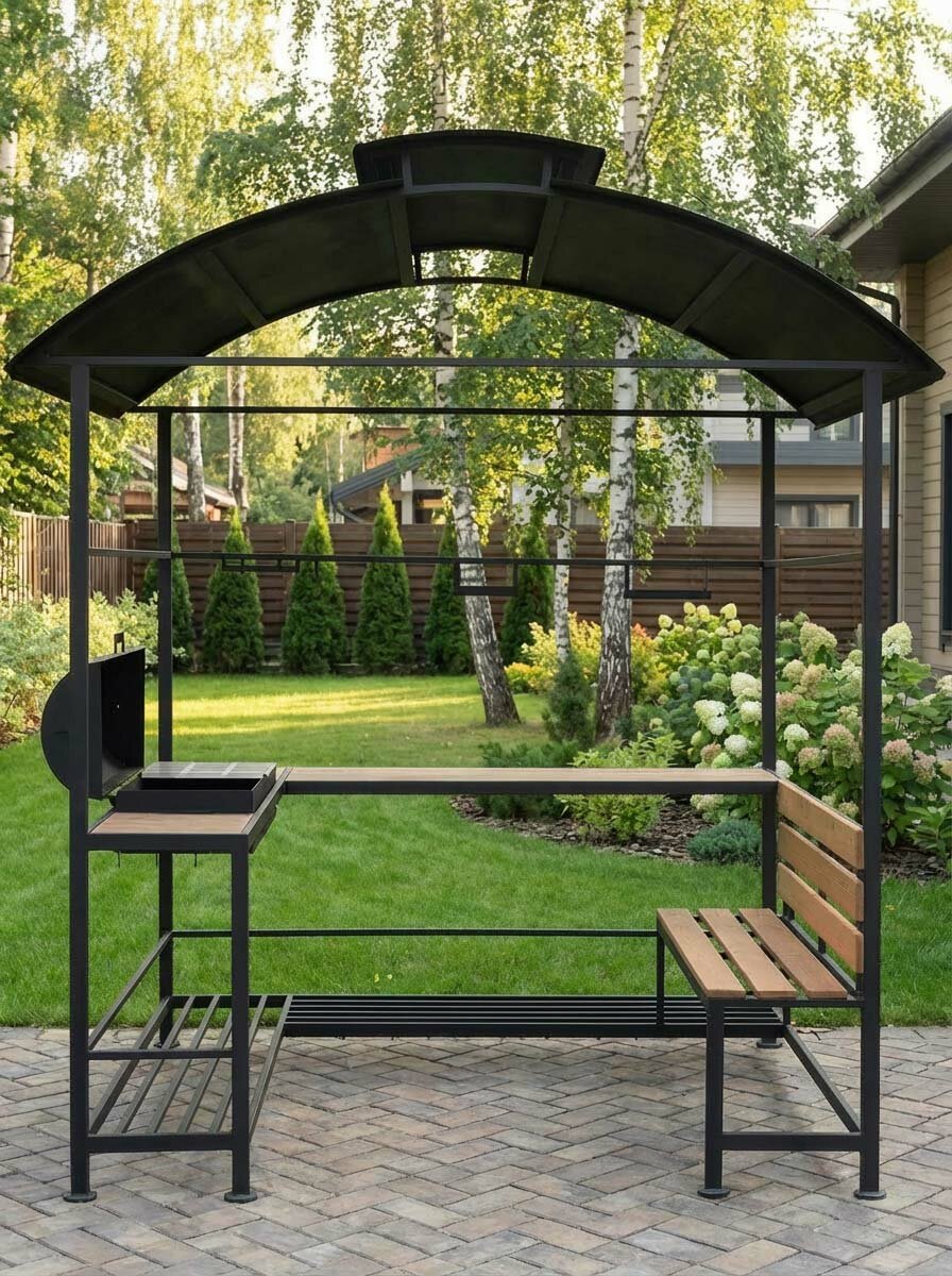 Беседка с мангалом Вилла-4 барбекю, жаровня 6 мм