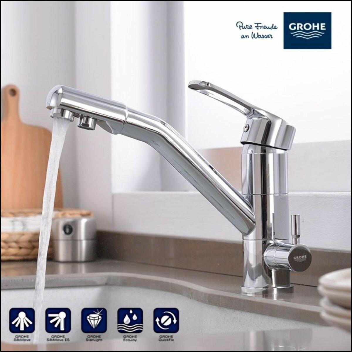 Смеситель для кухни GROHE с двумя изливами, для горячей и холодной воды, доступны различные цвета