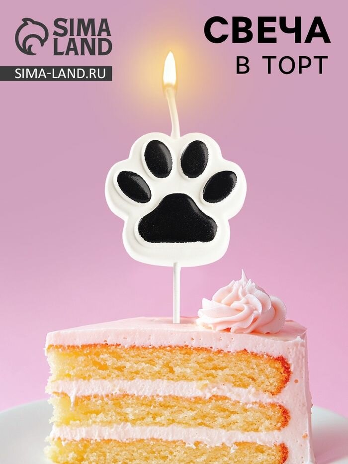 Свеча для торта на шпажке Лапка - сквиш , бело-черная