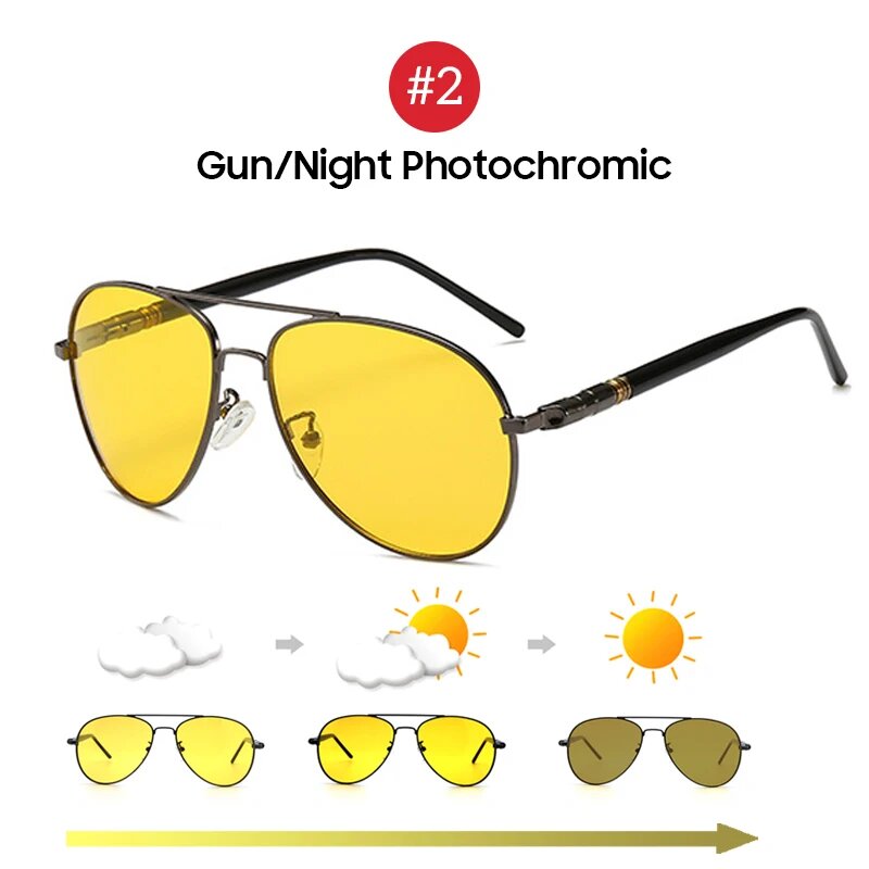 VIVIBEE Для мужчин фотохромные Ночное видение поляризационные солнцезащитные очки пилота Стиль Алюминий Для женщин Поляризованные Вождения Солнцезащитные очки желтые