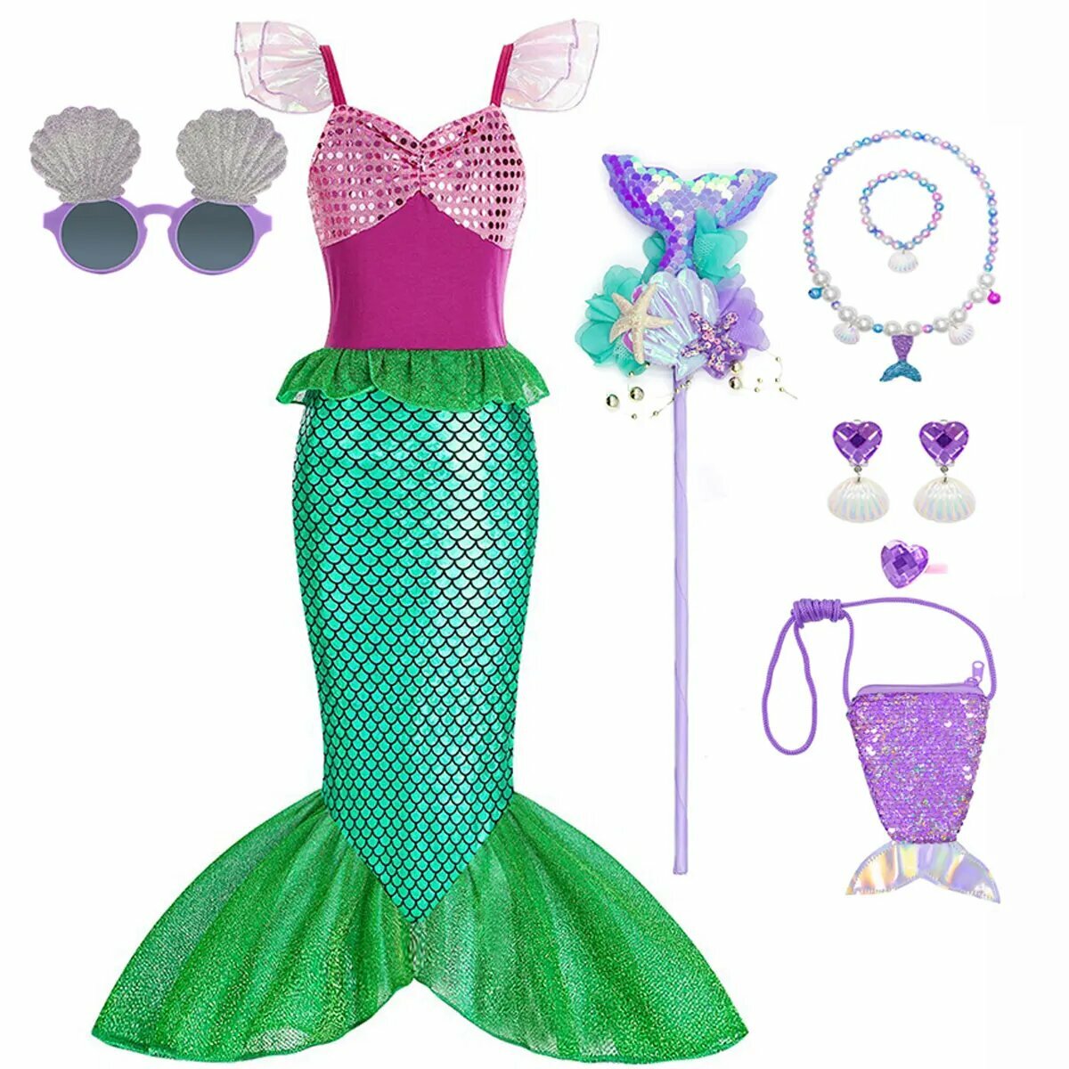 Детский костюм Русалочки Ариэль, платье принцессы сказочной Русалочки для косплея, яркая одежда для детей на день рождения