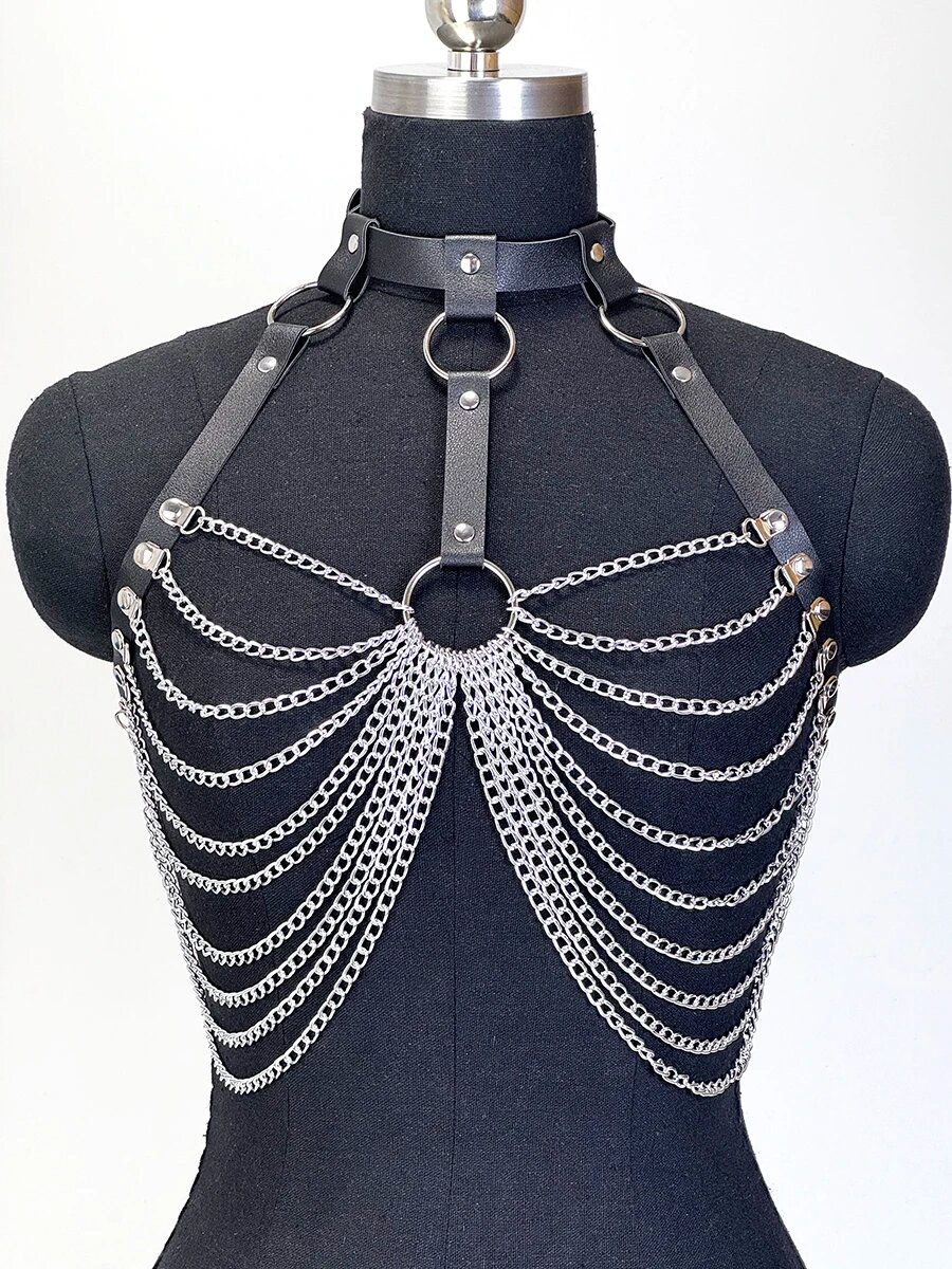 Женский готический корсет из искусственной кожи Harness bra-2