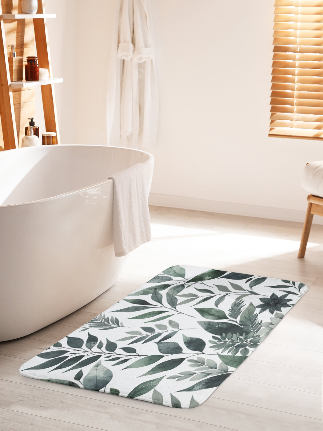 Коврик для ванной комнаты и туалета противоскользящий "Бледные листья" 60х100 см, JoyArty