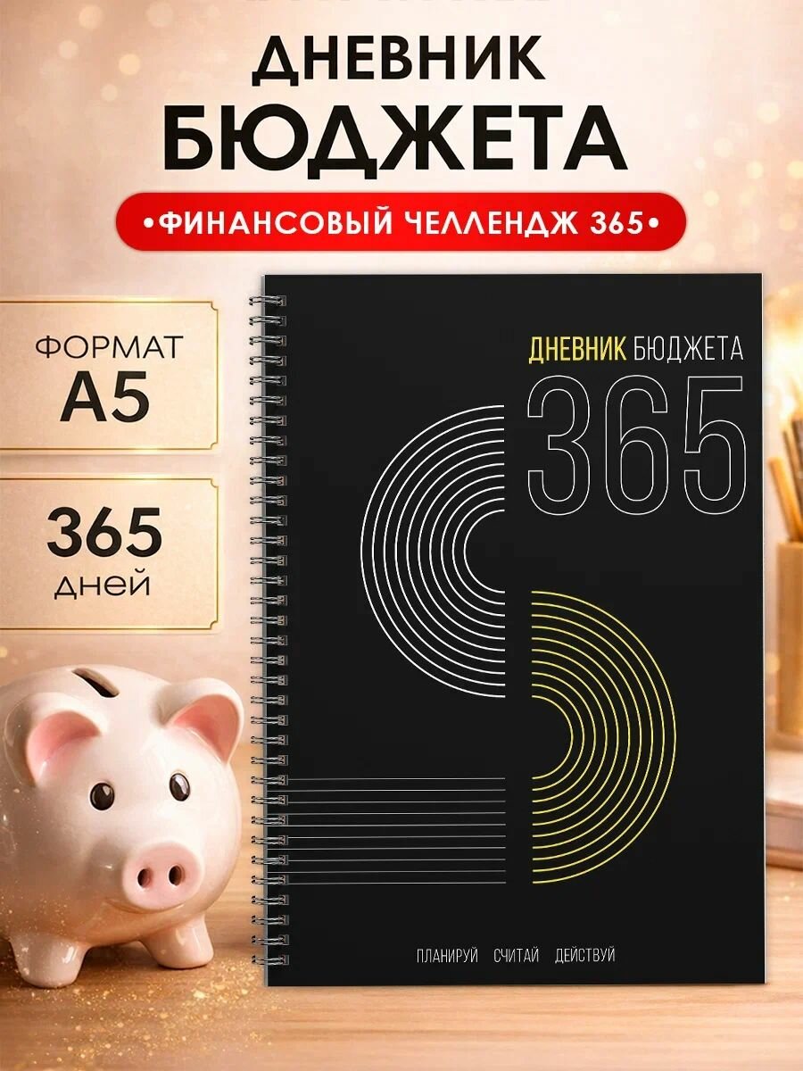 Дневник бюджета PLAN4YOU, финансовый планер на год, мягкий переплет, формат А5, 365 дней, черный