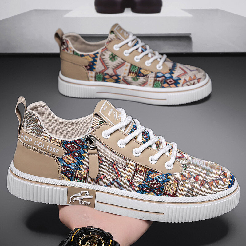 MOOCIE Мужские повседневные кеды из парусины с принтом, низкие кроссовки для студентов и подростков, удобные, универсальные, стильные спортивные кроссовки. EU:40