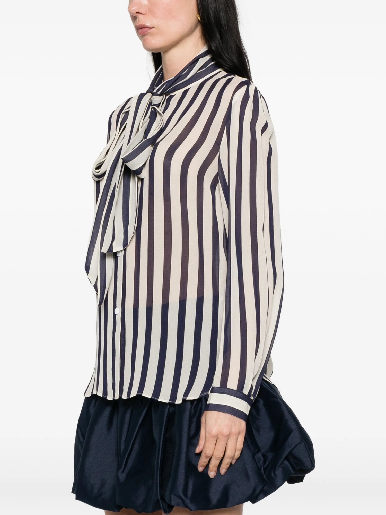 Блуза Self-Portrait Striped neck-tie blouse, размер 8, синий — фото 1