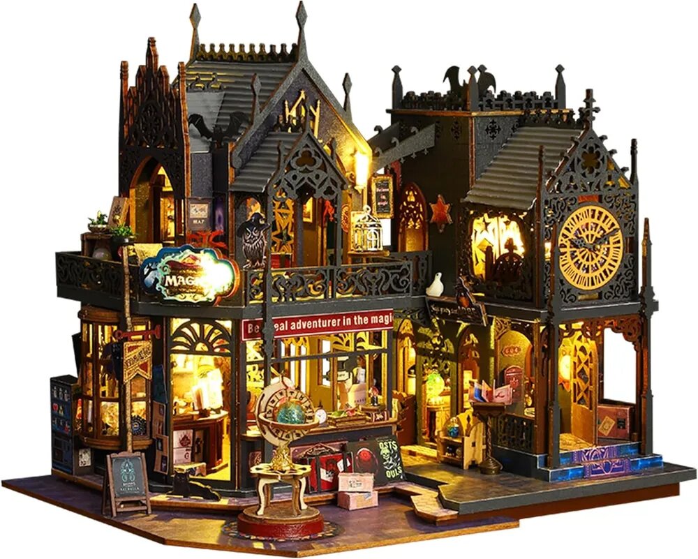 Flever Dollhouse Mini DIY Home Suite Креативный зал с мебелью и романтическими произведениями искусства, Holo Magic City