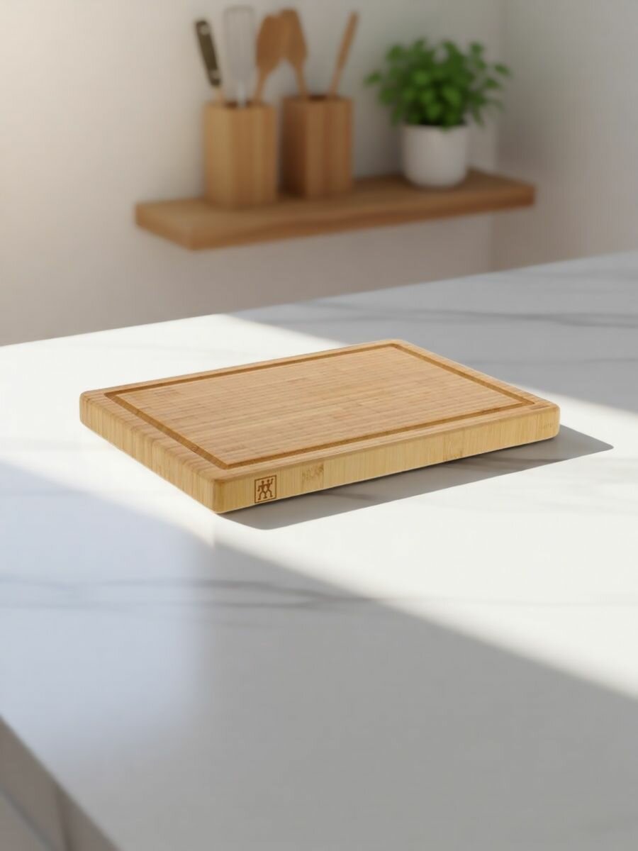 Разделочная доска ZWILLING, бамбук, 25 см x 18 см, с желобками, светло-коричневая