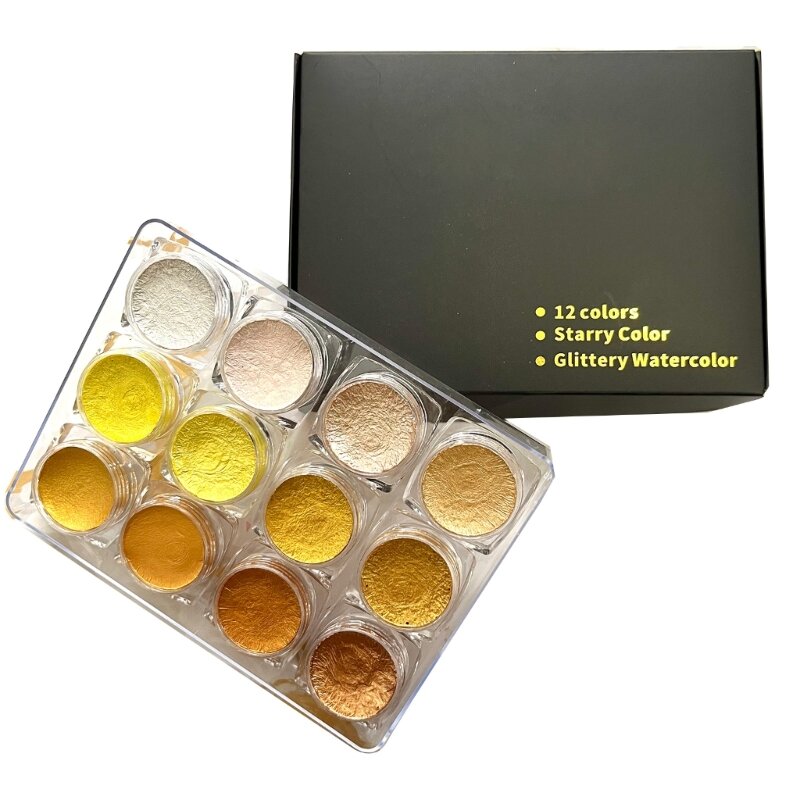 12 Цветных Блестящих Акварельных Красок Набор Перламутровых Цветных Художественных Красок для Рисования на Ткани И Бумаге DIY Crafts Nail Art