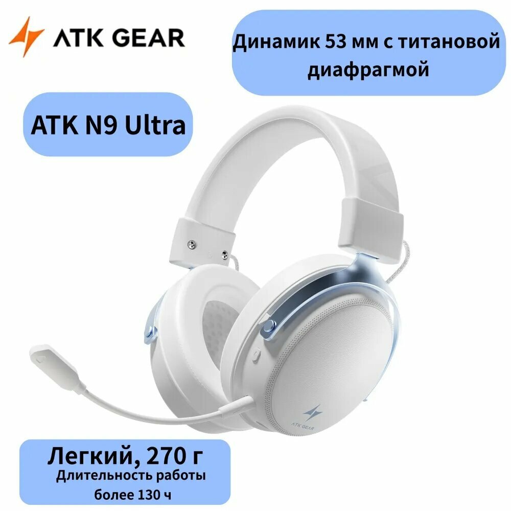 Наушники с микрофоном N9 ultra, Bluetooth, USB Type-C, голубой, белый
