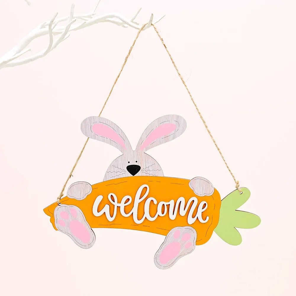 Деревянная табличка "Welcome" с зайцем, Цвет: Style D