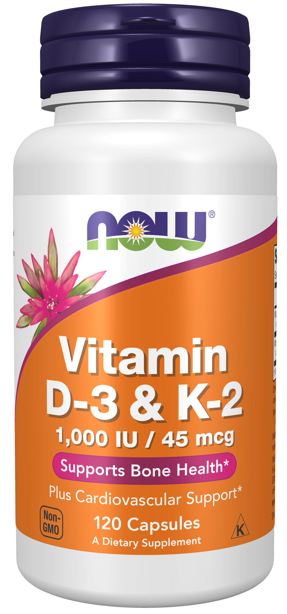 Витамин Д3 (1000 IU) + Витамин К2 (45мкг), NOW Vitamin D3 K2, 120 растительных капсул