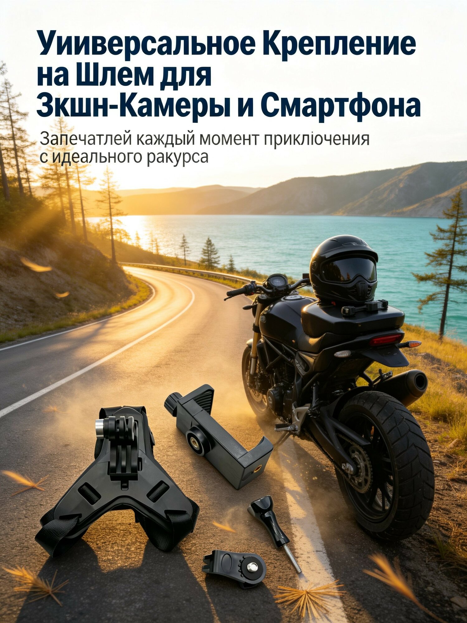 Кронштейн на подбородок для мотоциклетного шлема, держатель для экшн-камеры и мобильного телефона с адаптером и зажимом