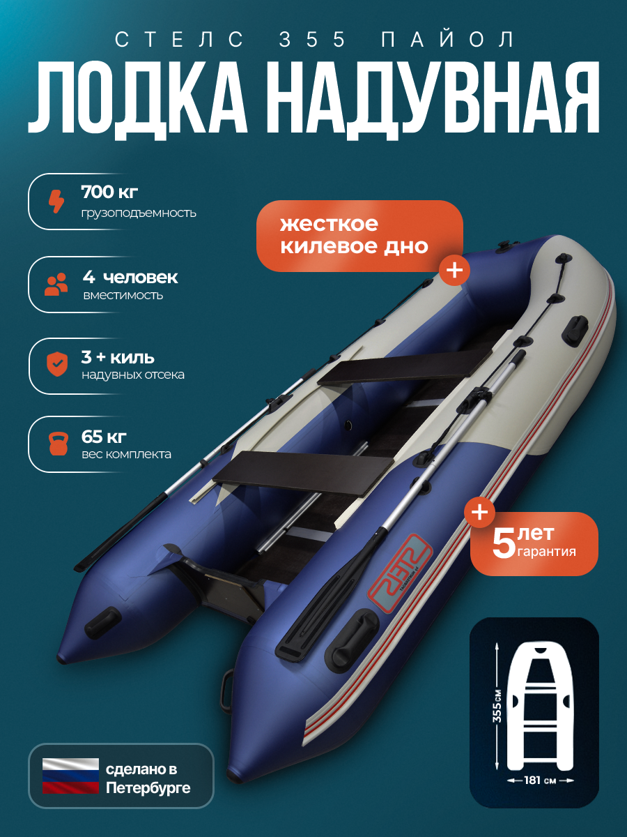 Лодка пвх под мотор Хантер Стелс 355 - белый/синий