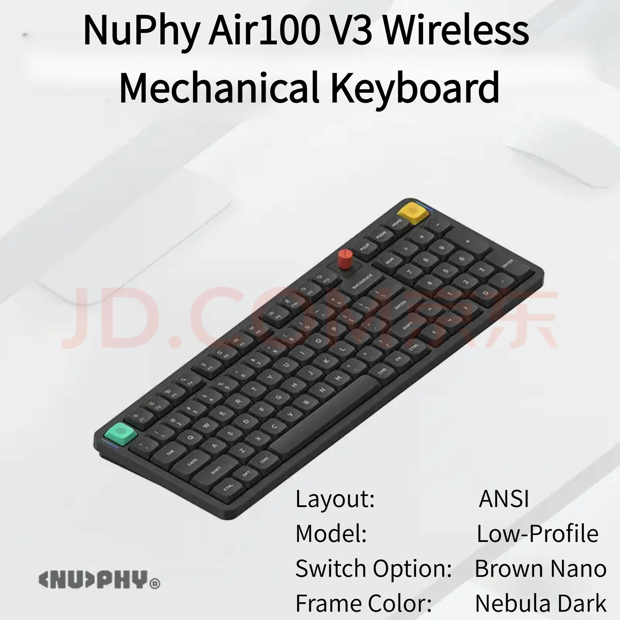 NuPhy Air 100 V3 Клавиатура беспроводная, совместимость с Mac/Windows/iOS/Android, Английская раскладка-черный-зеленый