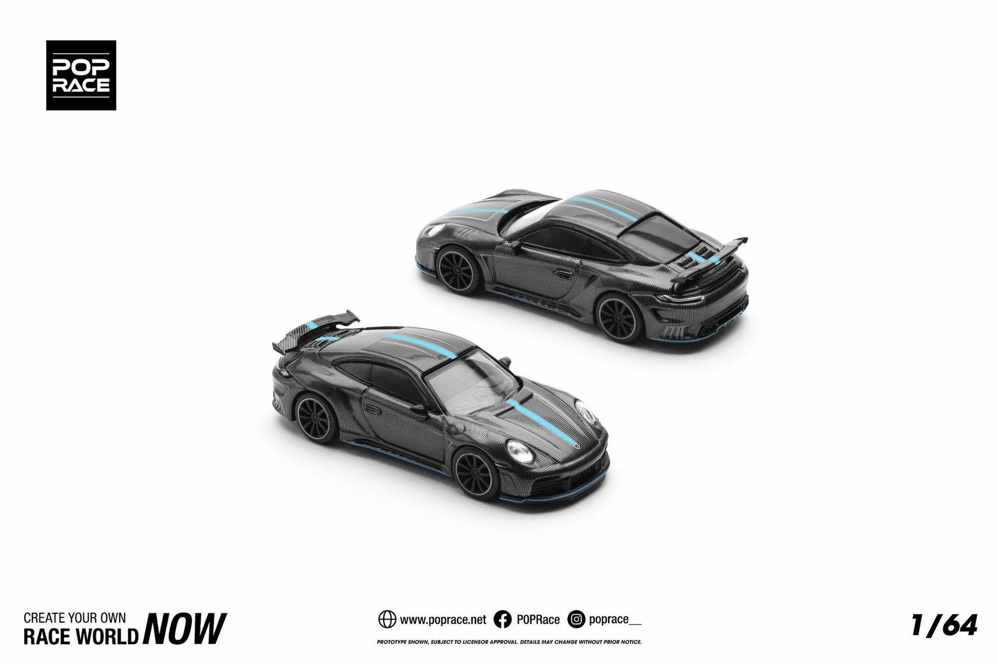 Коллекционная машинка Pop Race 1:64 Porsche 911 992 STINGER GTR CARBON EDITION BLUE LINE