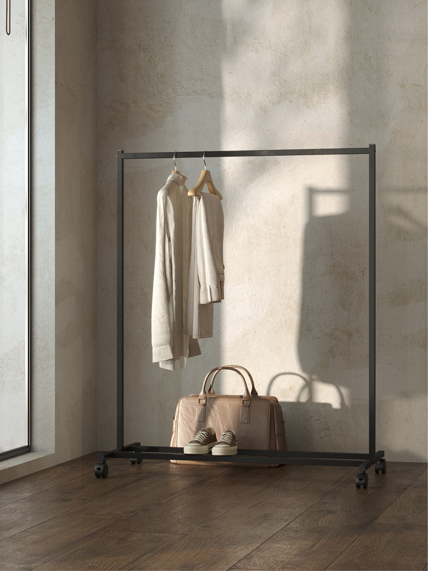 Вешалка напольная для одежды Vidovito для гардеробной, 1 рейл, металл, открытая стойка для хранения вещей,126х103,5х42см