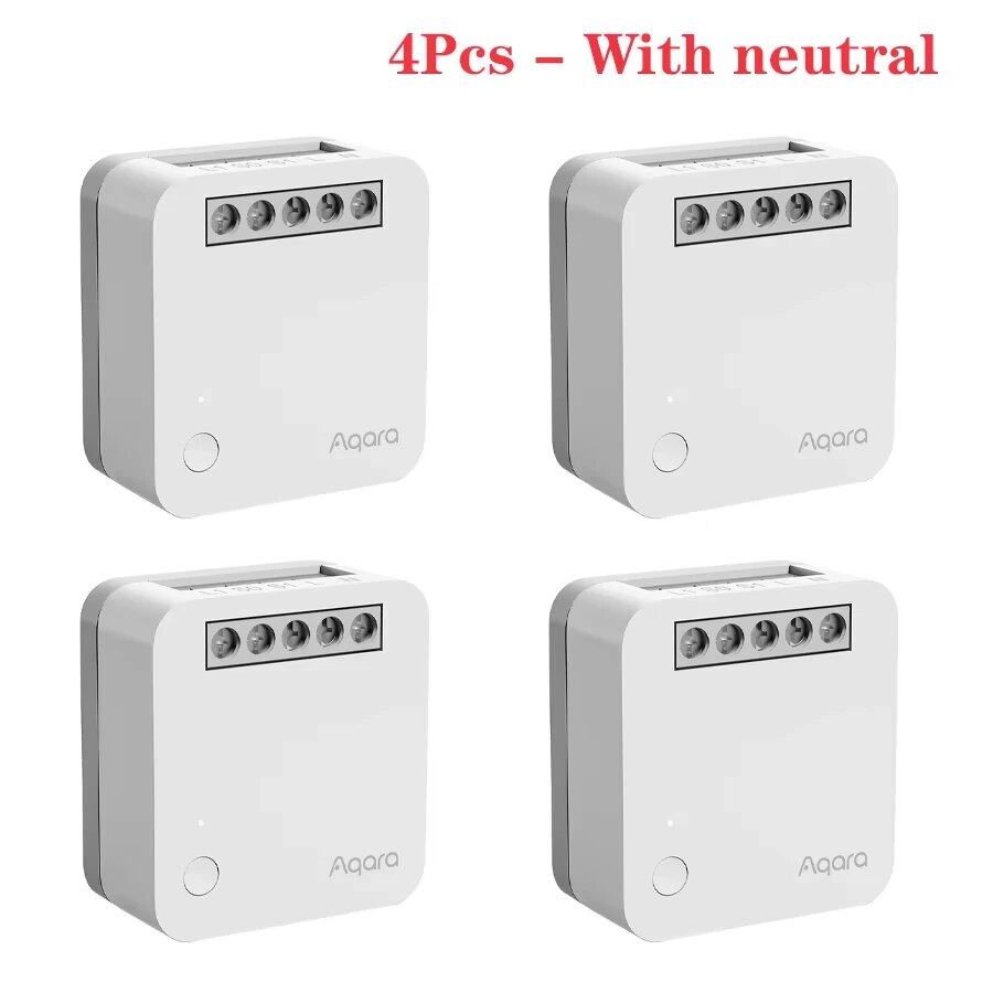 Модуль управления одноканальным каналом Aqara T1 Zigbee 3.0 Беспроводной реле-контроллер 1 канал Без нейтрального дистанционного управления Совместим с Apple Homekit - 4 шт. С нейтральным проводом