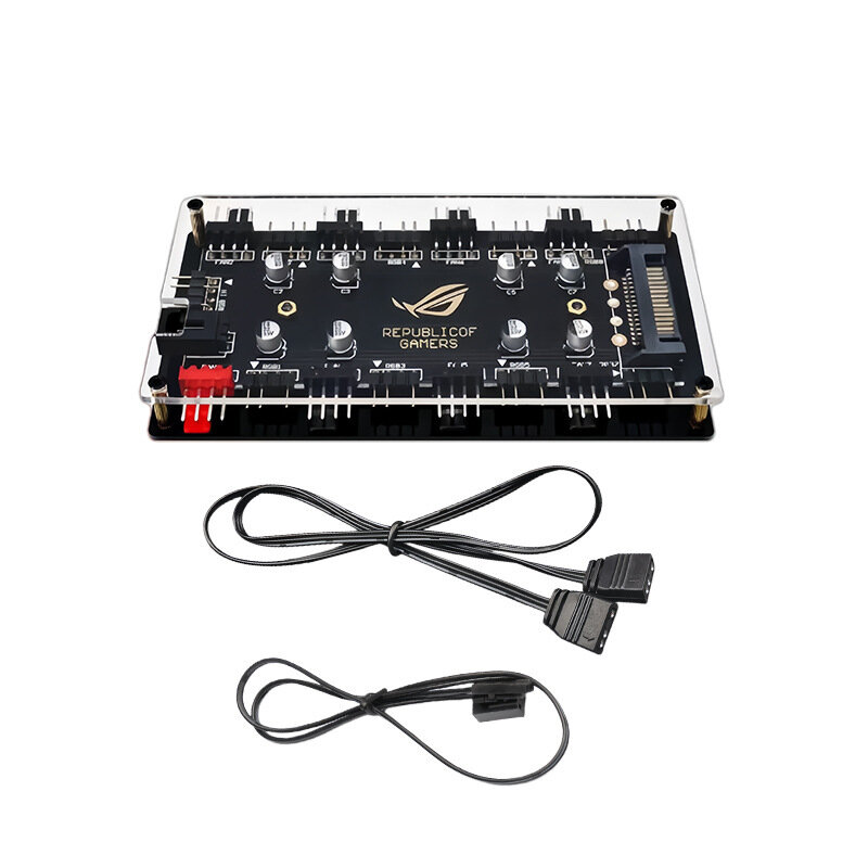 Концентратор вентиляторов ПК с ARGB RGB подсветкой, контроллер PWM 5V, 3-pin и 4-pin, синхронизация света, беспроводное управление