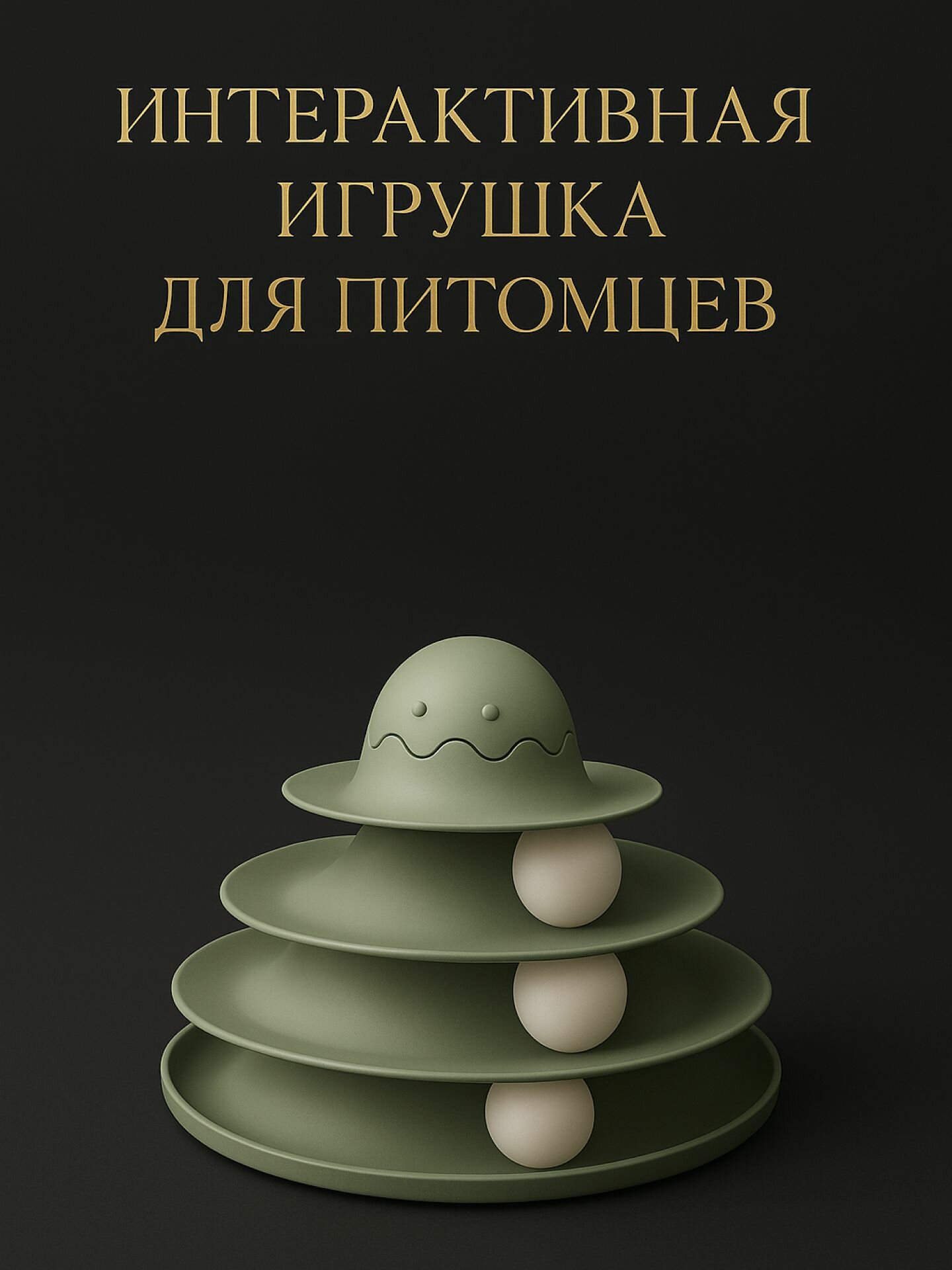 Пирамидка игра для кошки/Игрушки для животных башня, Игрушка для кошек и котят, Зеленая
