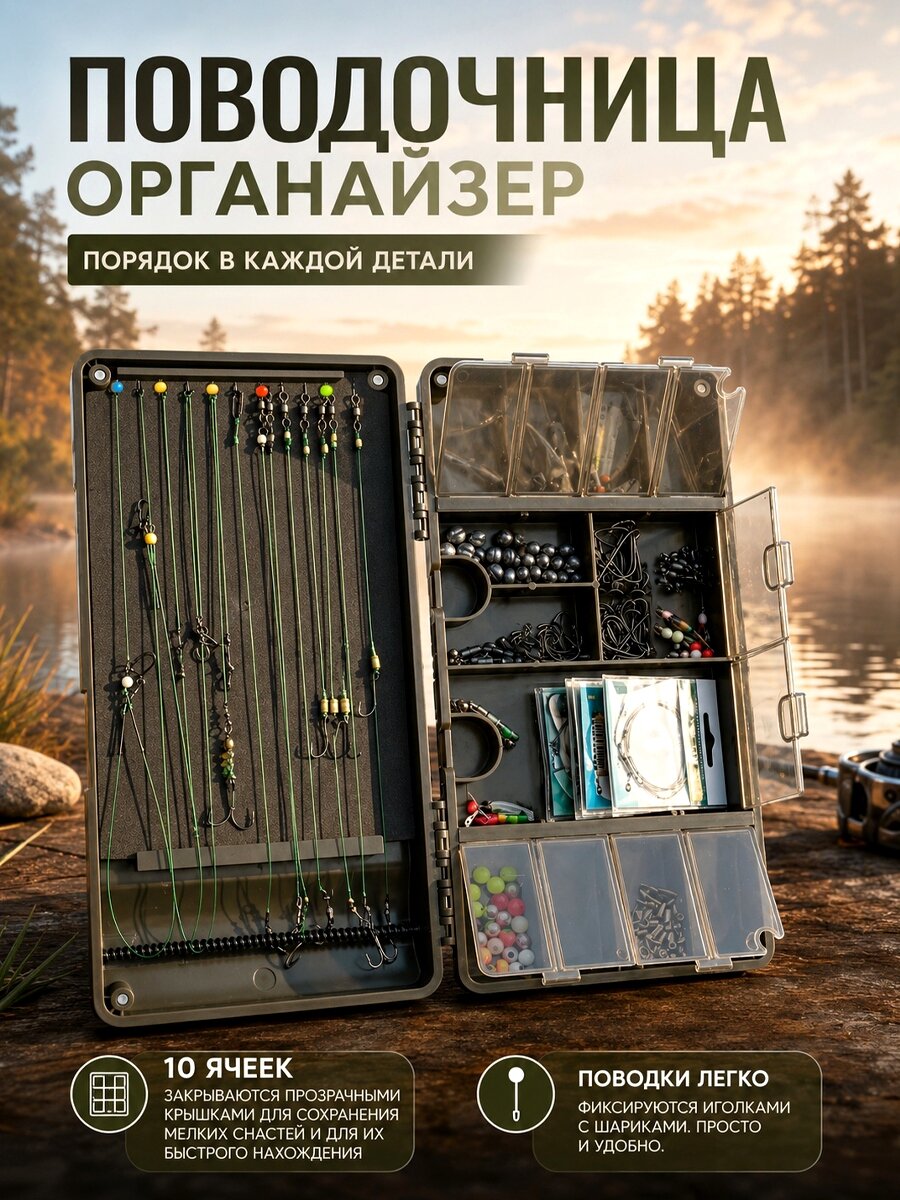 Поводочница-органайзер, для оснасток, с булавками, отделами для мелочей — фото 1