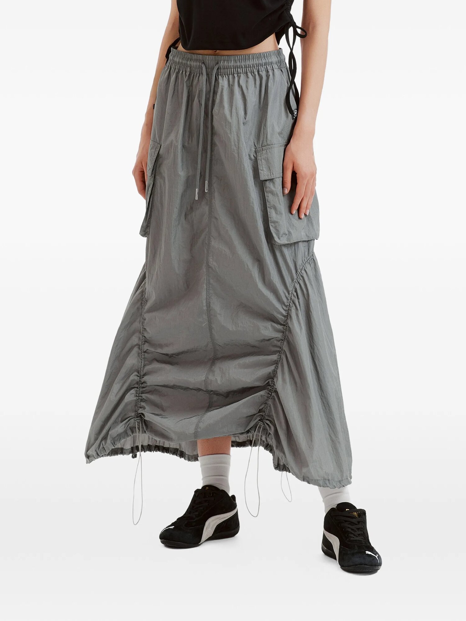 Юбка minicream Drawstring-hem cargo maxi skirt, размер 40, серый — фото 1