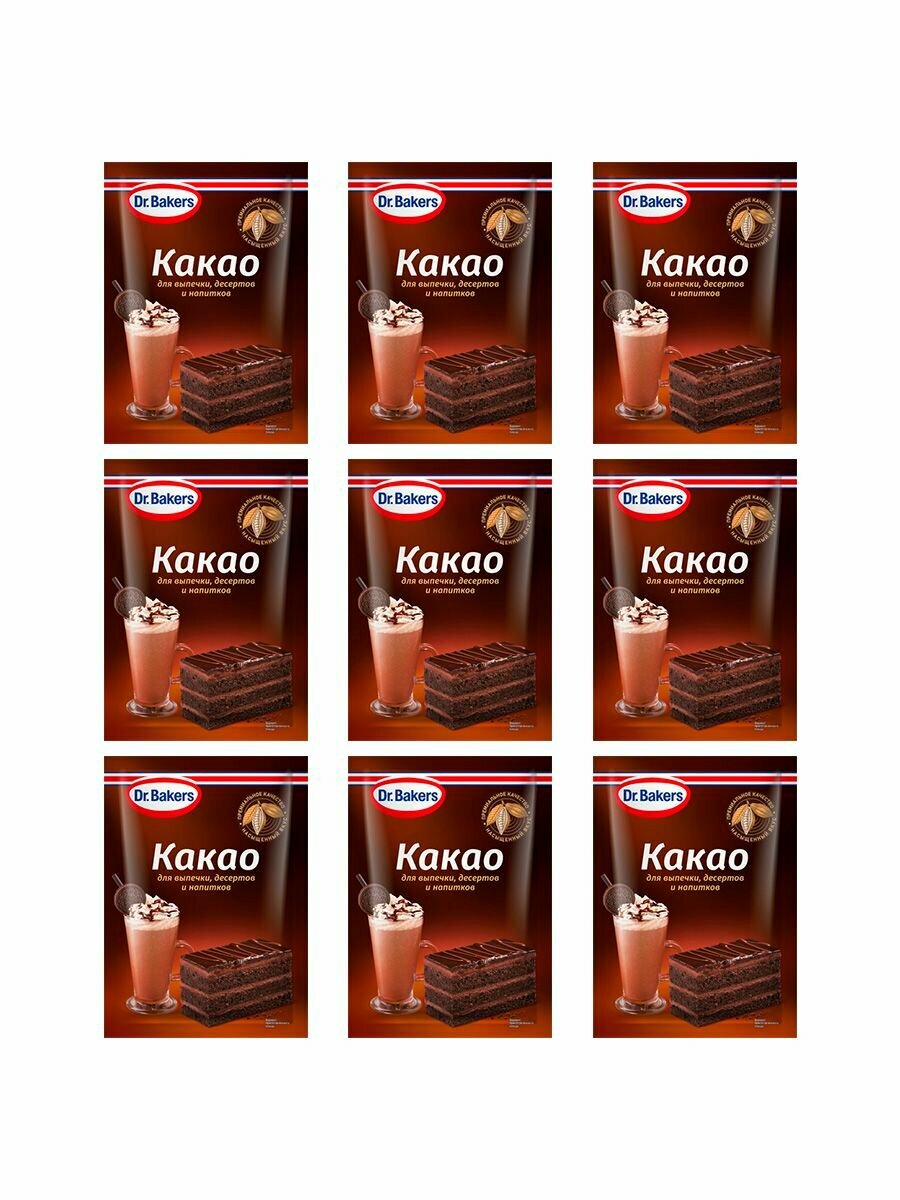Dr.Bakers Какао-порошок алкализованный, 25 г, 9 штук.