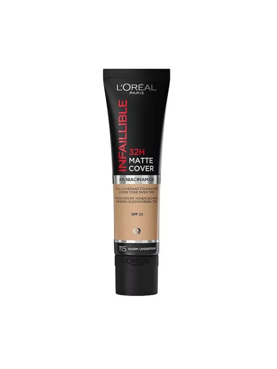 L'ORÉAL PARIS Ультраматирующий cтойкий тональный крем Матовое Покрытие 32 ч, Infaillible, № 115 Золотисто-бежевый, 30мл