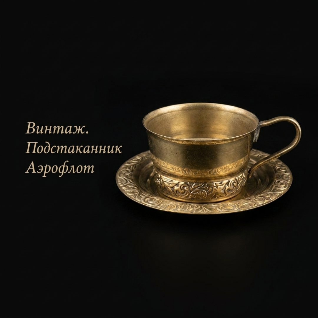 Винтажный мельхиоровый подстаканник с блюдцем Аэрофлот, СССР.