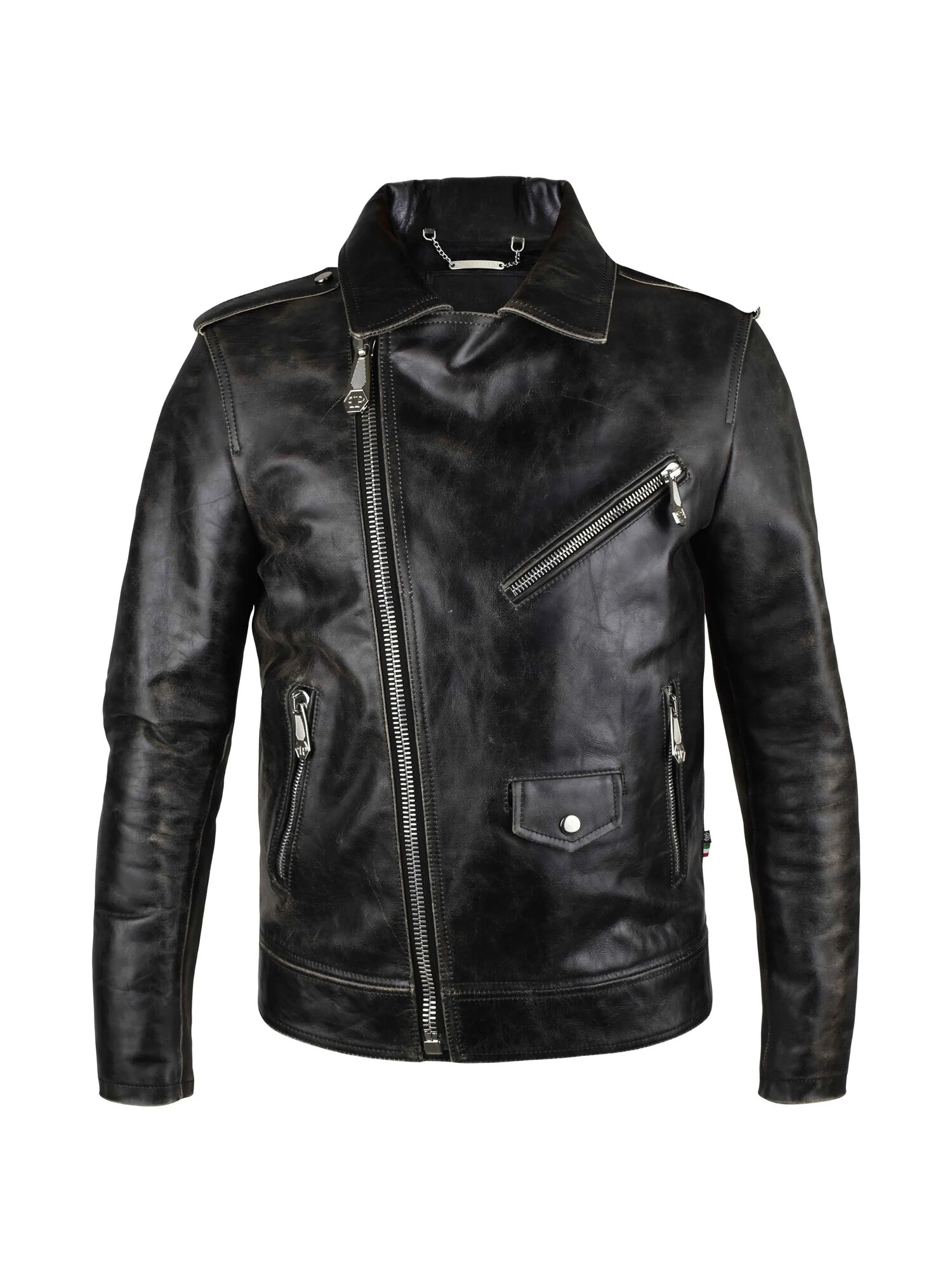 Куртка PHILIPP PLEIN Leather biker jacket, размер 50, black/black — фото 1