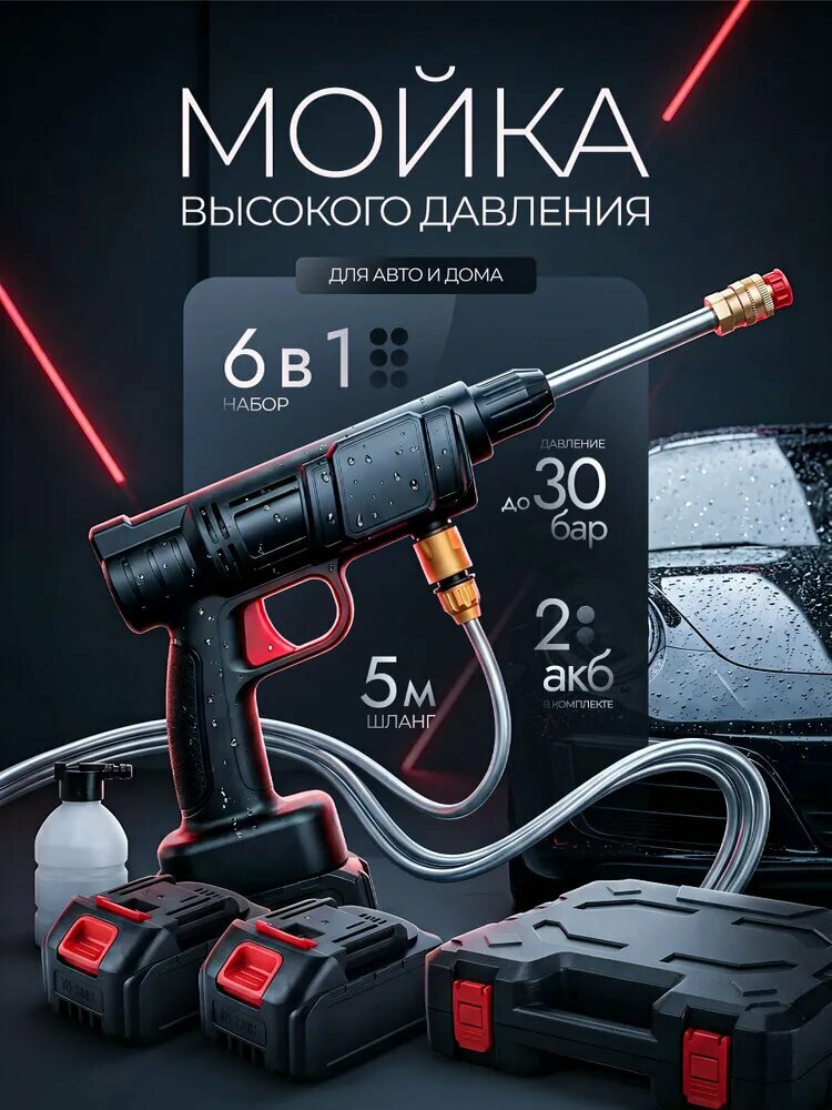 Аккумуляторная мойка высокого давления 40 бар, минимойка для авто, портативная автомойка с аккумулятором