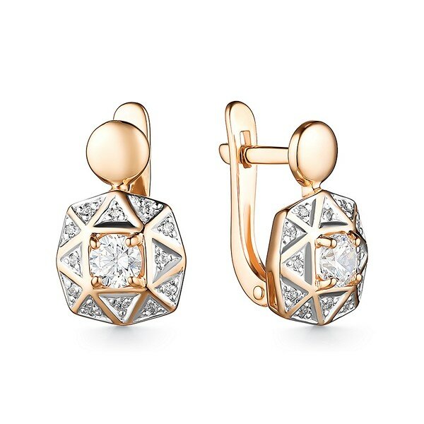 Серьги, красное золото, 585 проба, фианит